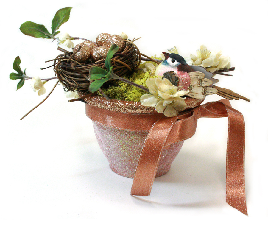 Glittery Bird Nests in Clay Pots | Sparrow Innovations